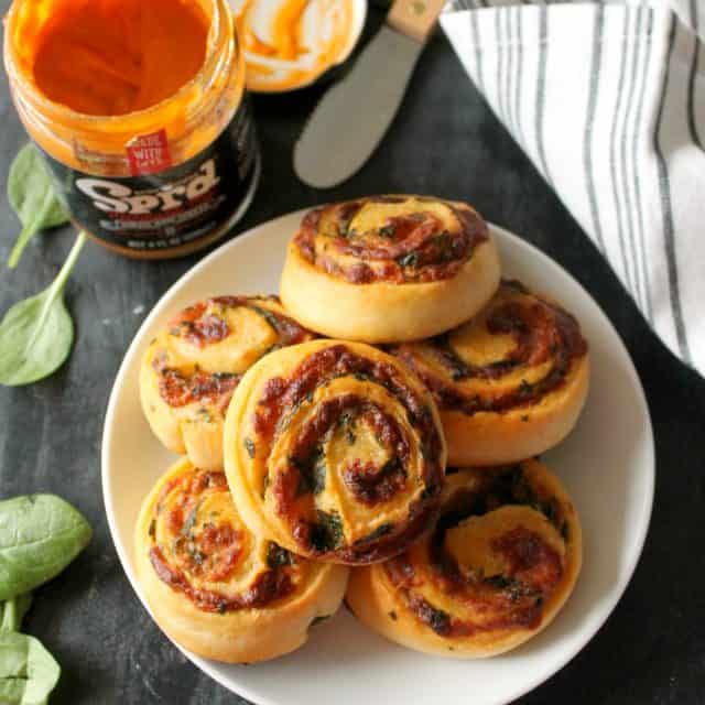 Cheesy Tomato Basil and Spinach Pinwheels - The Kitchen Prep Blog