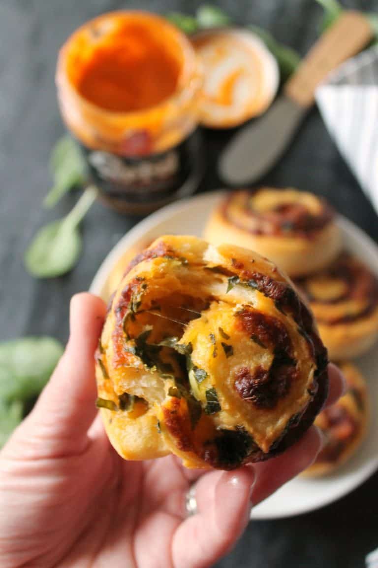 Cheesy Tomato Basil and Spinach Pinwheels - The Kitchen Prep Blog
