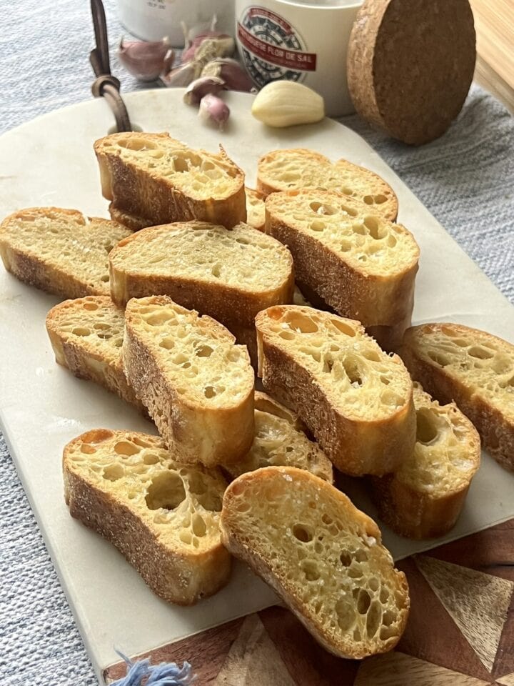 Homemade Garlic Crostini with Baguette Slices - The Kitchen Prep Blog
